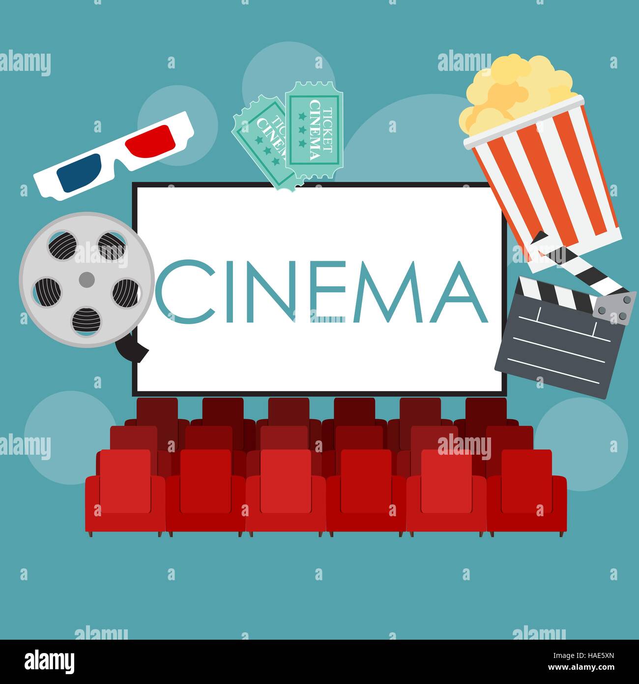Abstract Cinema Flat Background with Reel, Old Style Ticket, Big Stock ...