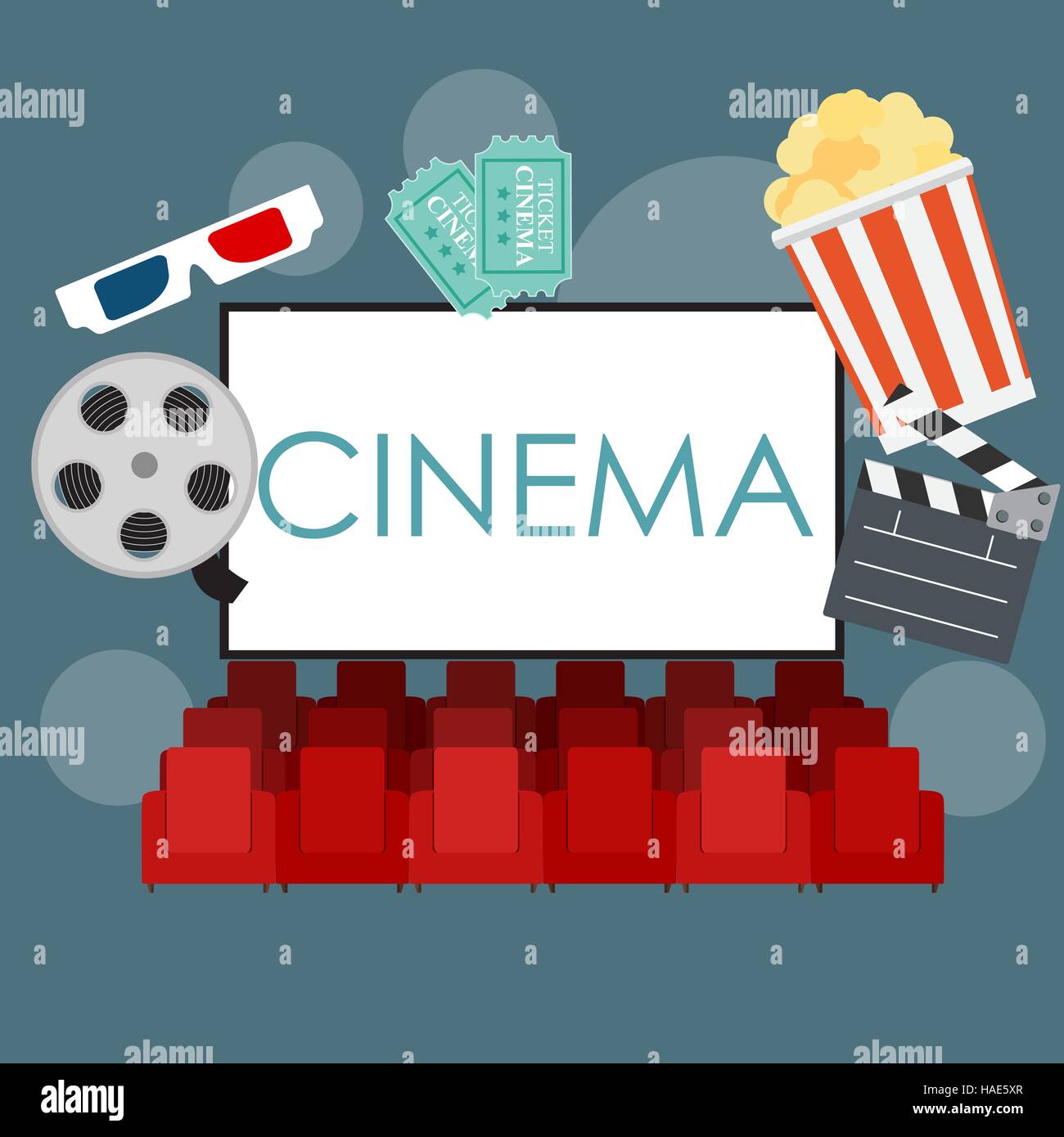 Abstract Cinema Flat Background with Reel, Old Style Ticket, Big Stock ...