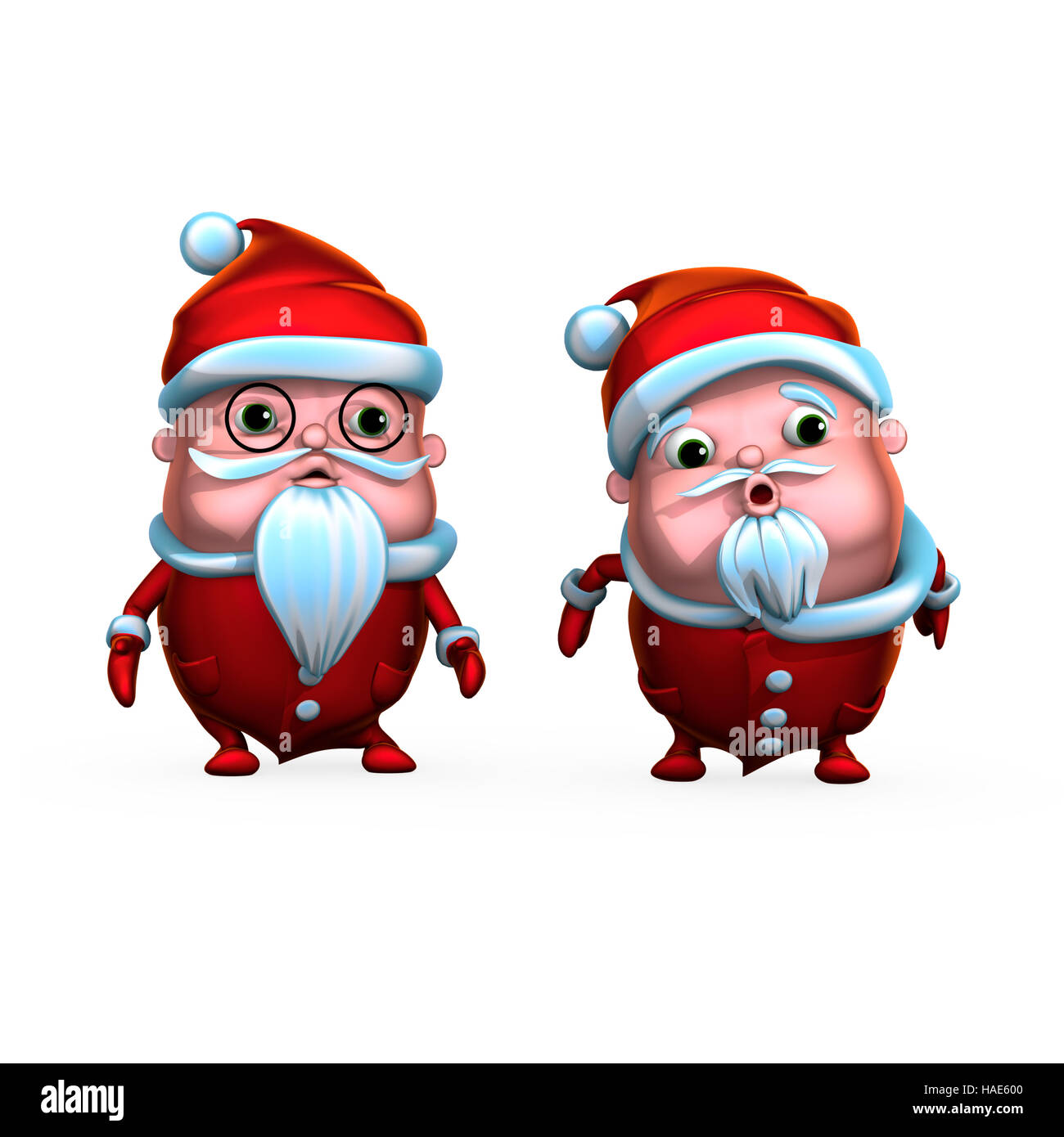 Cute playful Santa Clauses, isolated on white background (3D rendering ...