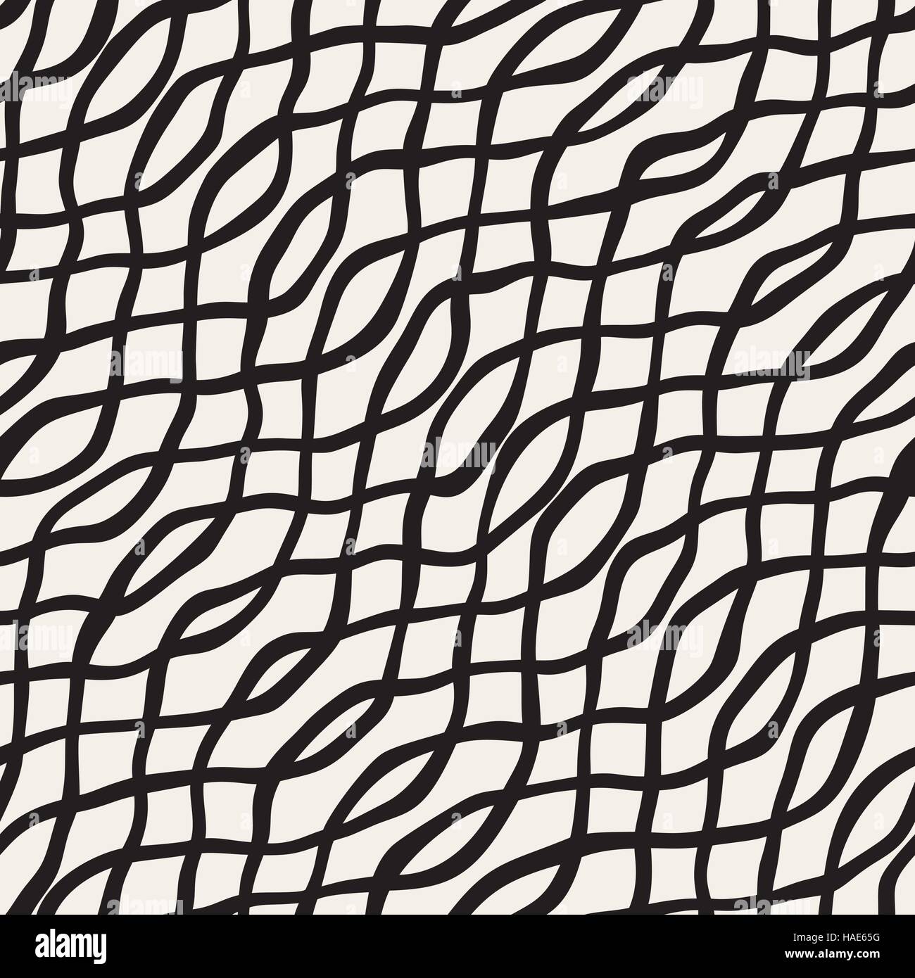 Vector Seamless Black and White Hand Drawn Wavy Interlacing Lines ...