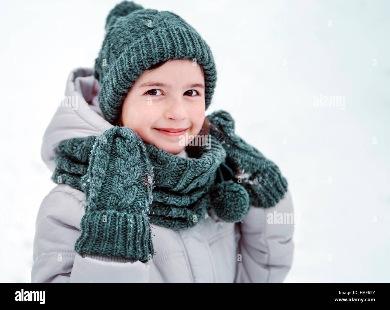 Kid Girl Smiling Winter Portrait Stock Photo - Alamy