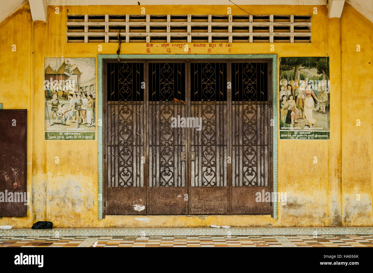 french colonial house building exterior detail in battambang old town ...