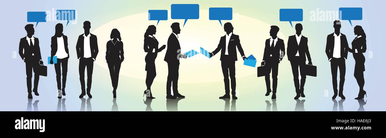 Business People Group Silhouette Speech Chat Bubbles Communication ...