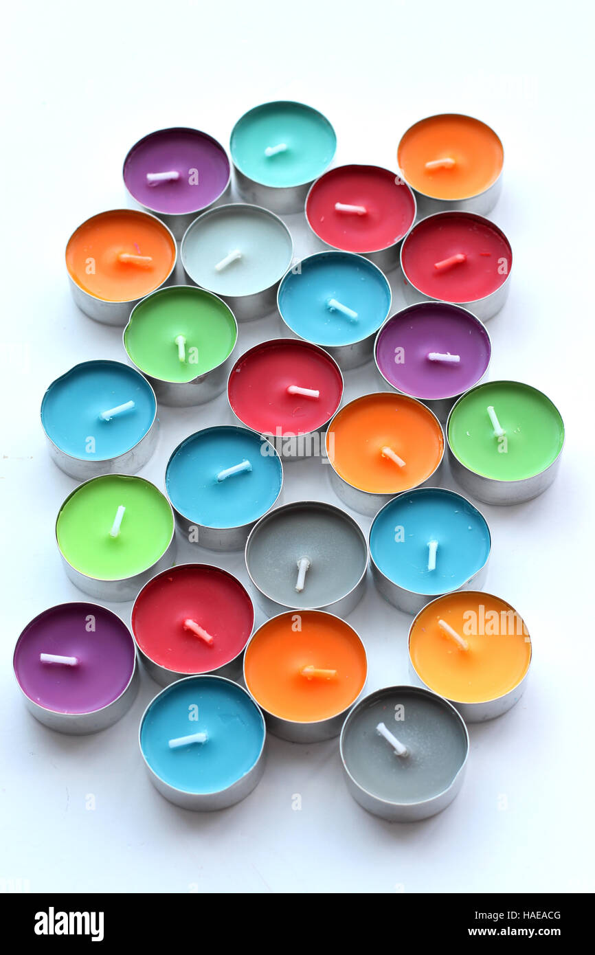 Colorful scented candles Stock Photo - Alamy