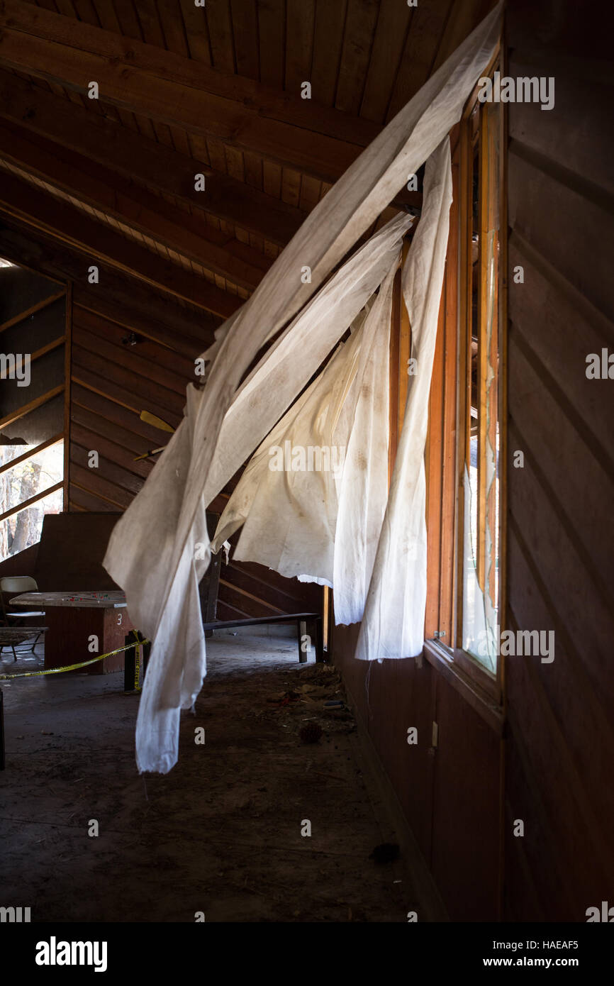old ripped white curtains Stock Photo - Alamy