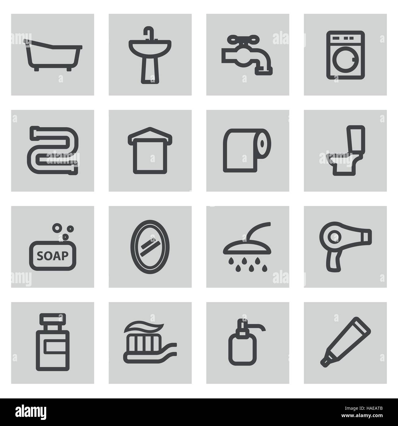 Vector line bathroom icons set on grey background Stock Vector Image ...
