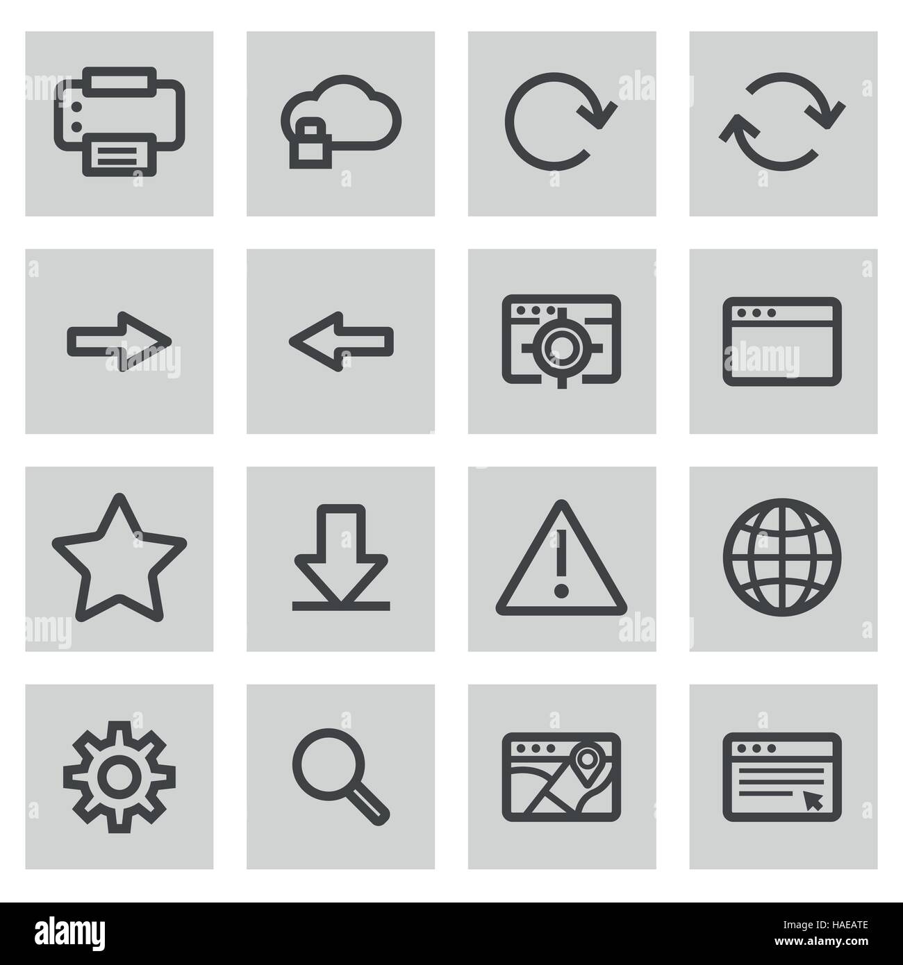 Vector line browser icons set on grey background Stock Vector Image ...