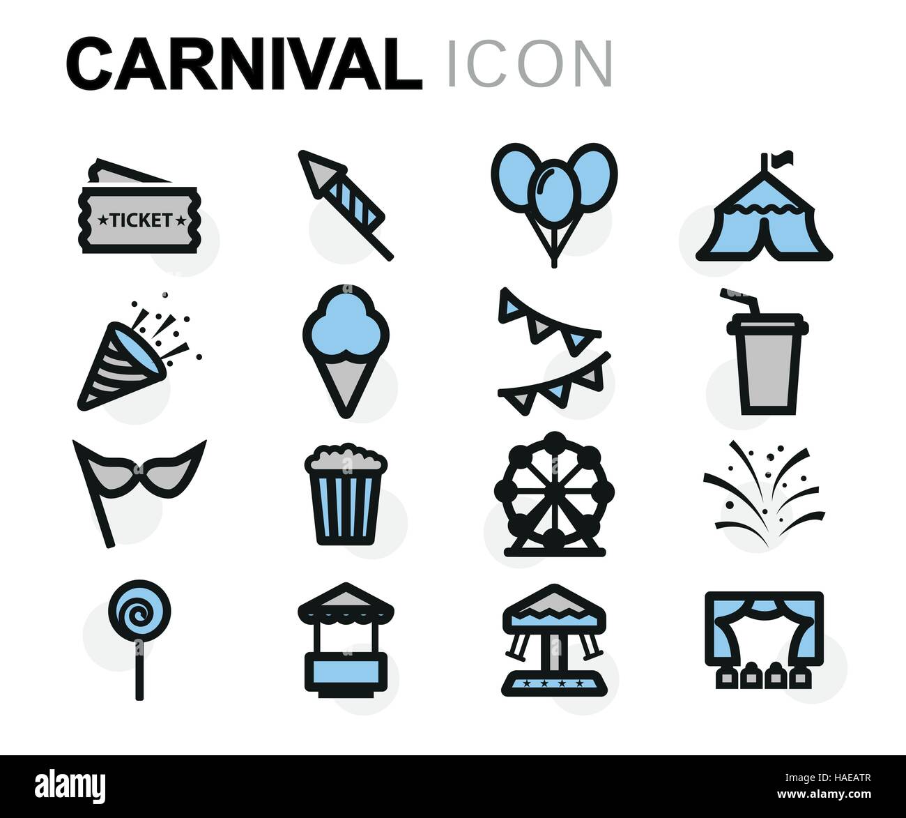 Vector flat carnival icons set on white background Stock Vector Image ...
