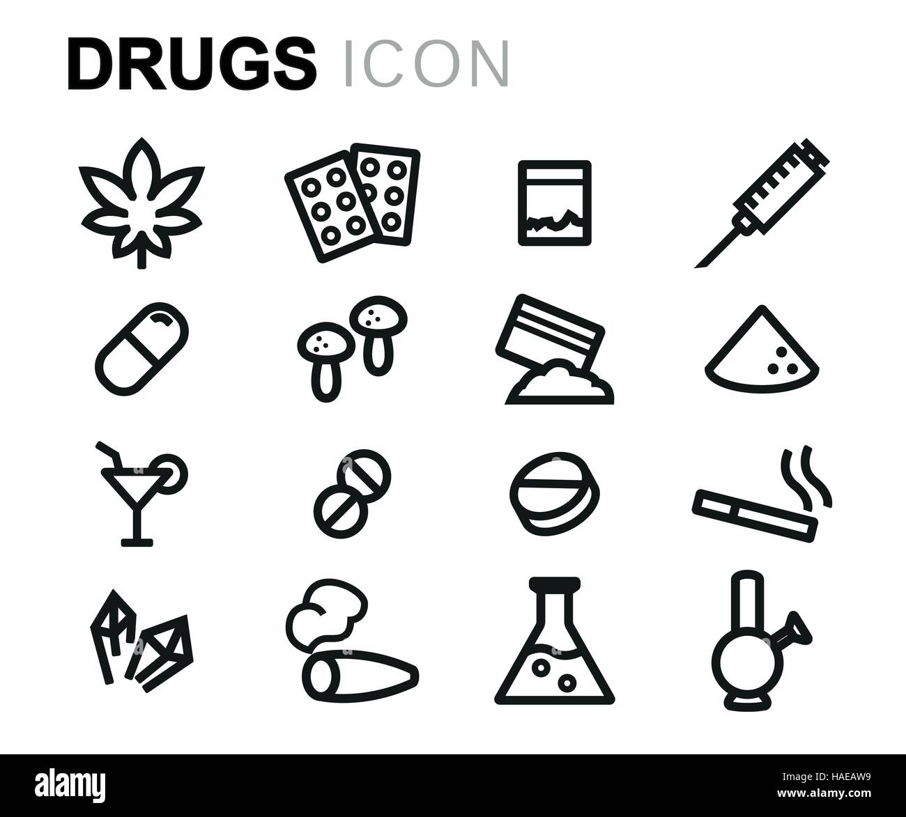 Vector line drugs icons set on white background Stock Vector Image ...
