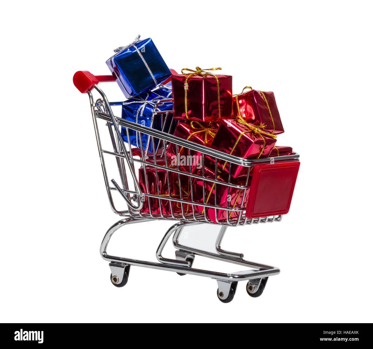 Shopping Cart with gift boxes isolated on white background Stock Photo ...