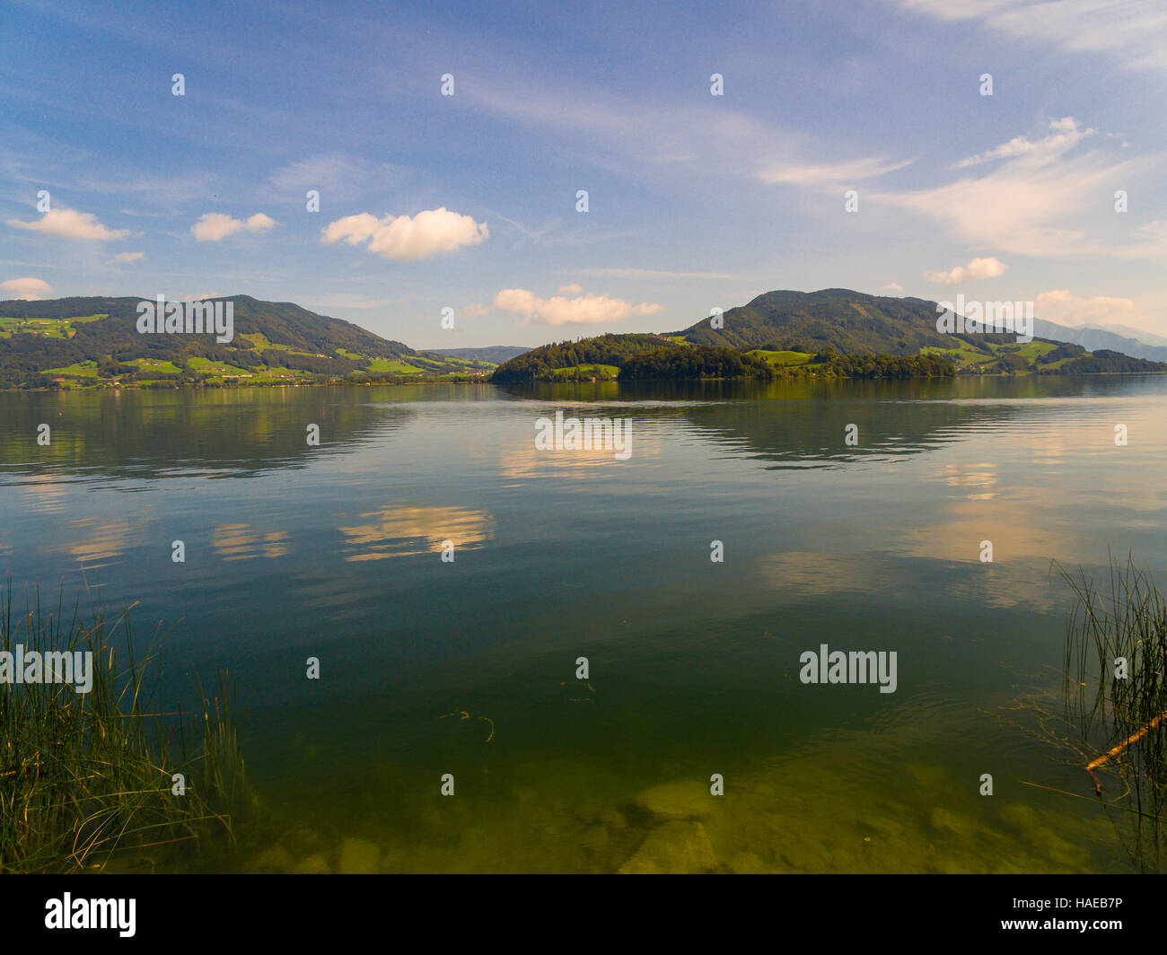 Aerial view, panorama from Mondsee, Austria Europe Mondsee lakes ...