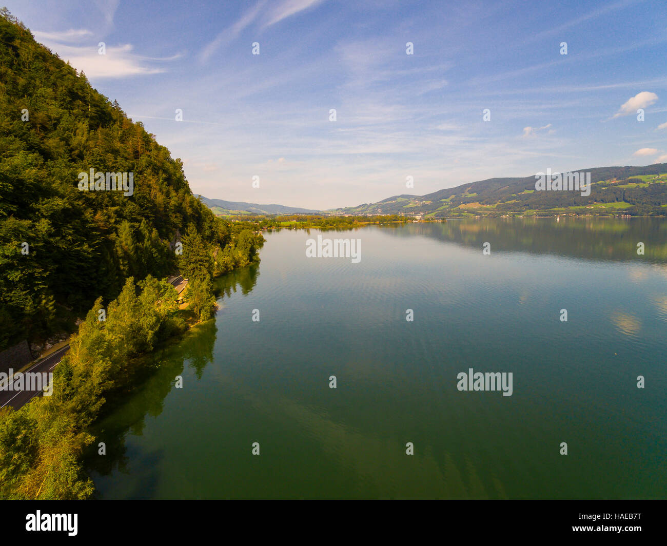Aerial view, panorama from Mondsee, Austria Europe Mondsee lakes ...