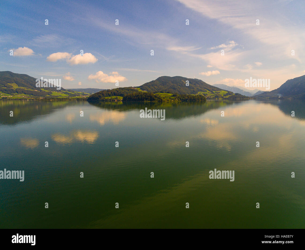 Aerial view, panorama from Mondsee, Austria Europe Mondsee lakes ...