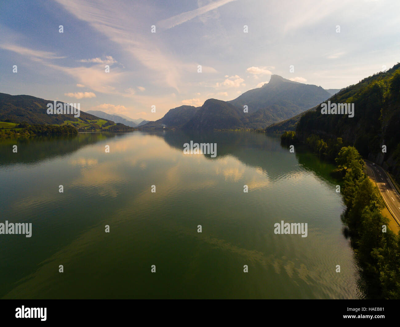 Aerial view, panorama from Mondsee, Austria Europe Mondsee lakes ...