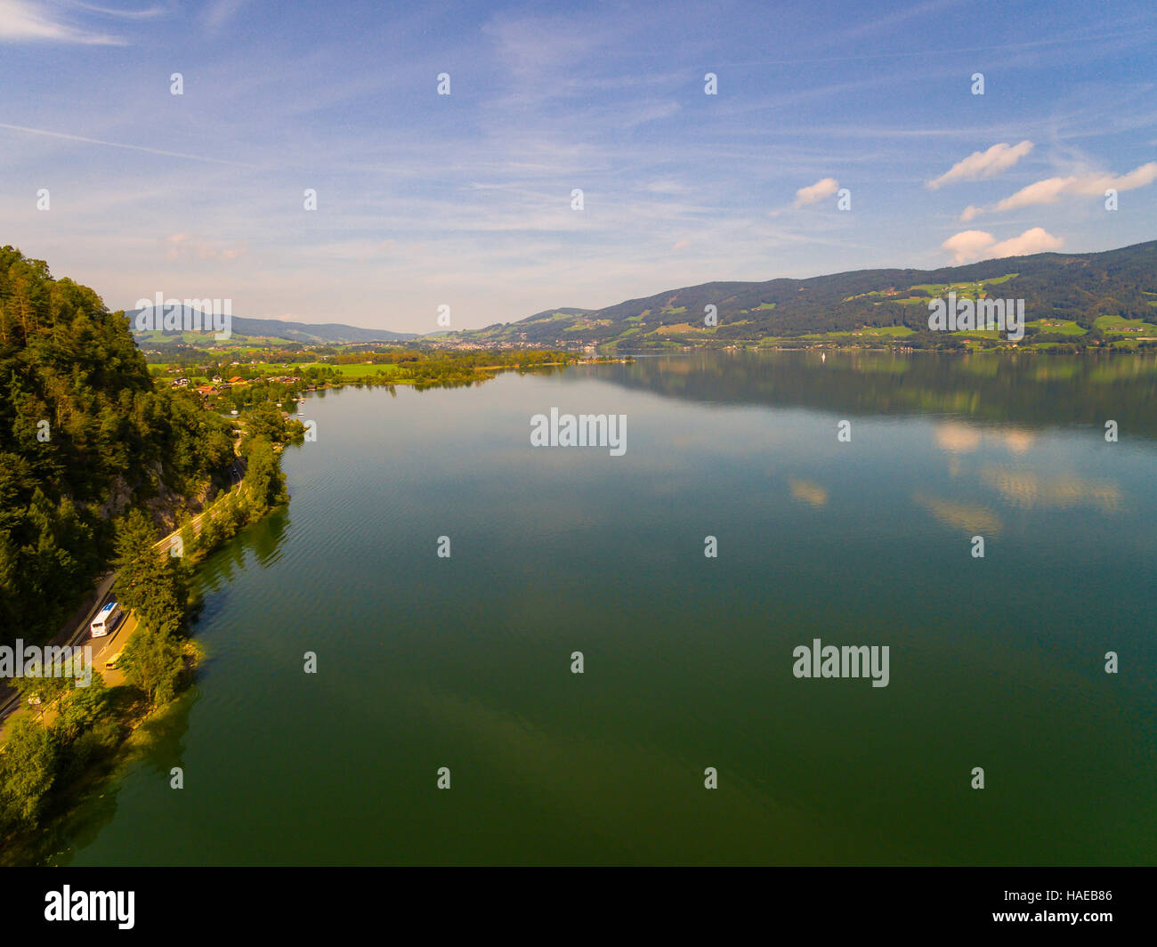 Aerial view, panorama from Mondsee, Austria Europe Mondsee lakes ...