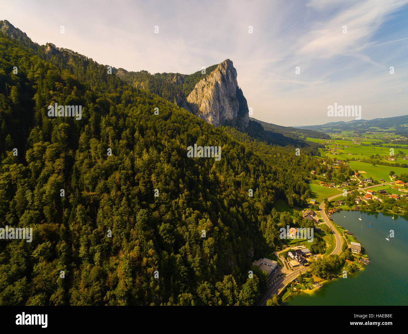 Aerial view, panorama from Mondsee, Austria Europe Mondsee lakes ...