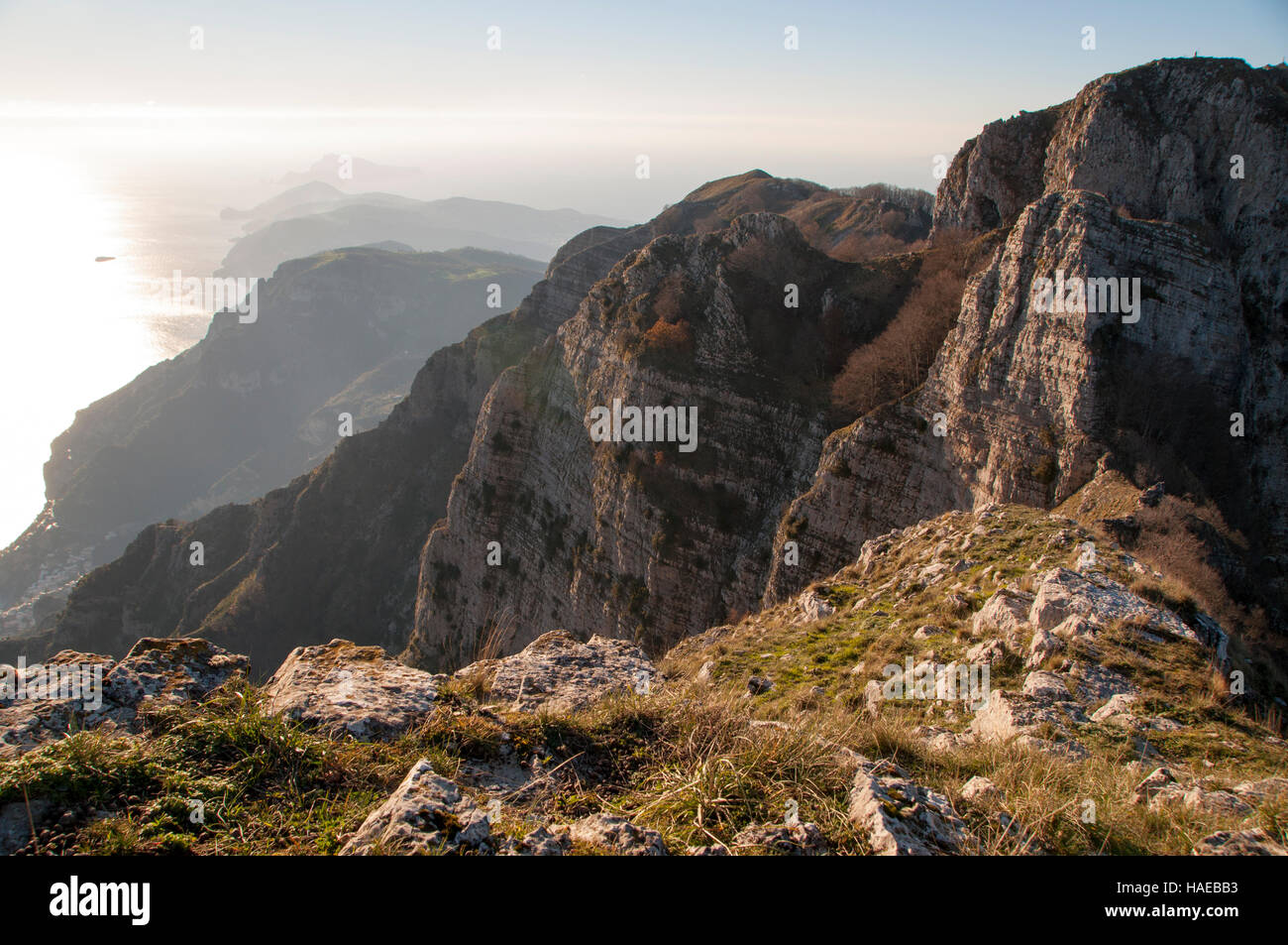 Cliffs of the Amalfi Coast, Sorrento Peninsula, Campania, Italy as seen ...