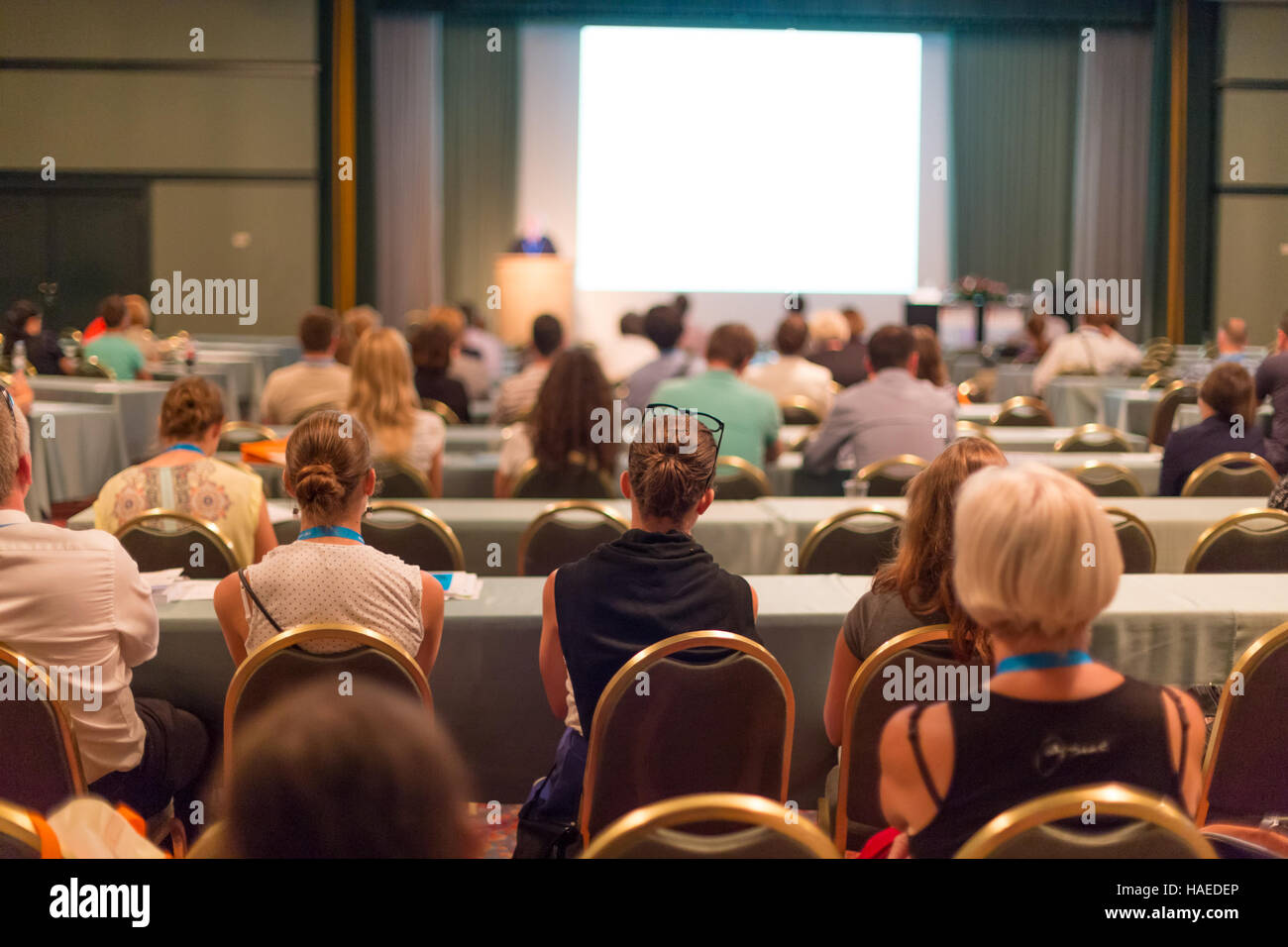 Audience in lecture hall participating at business conference Stock ...