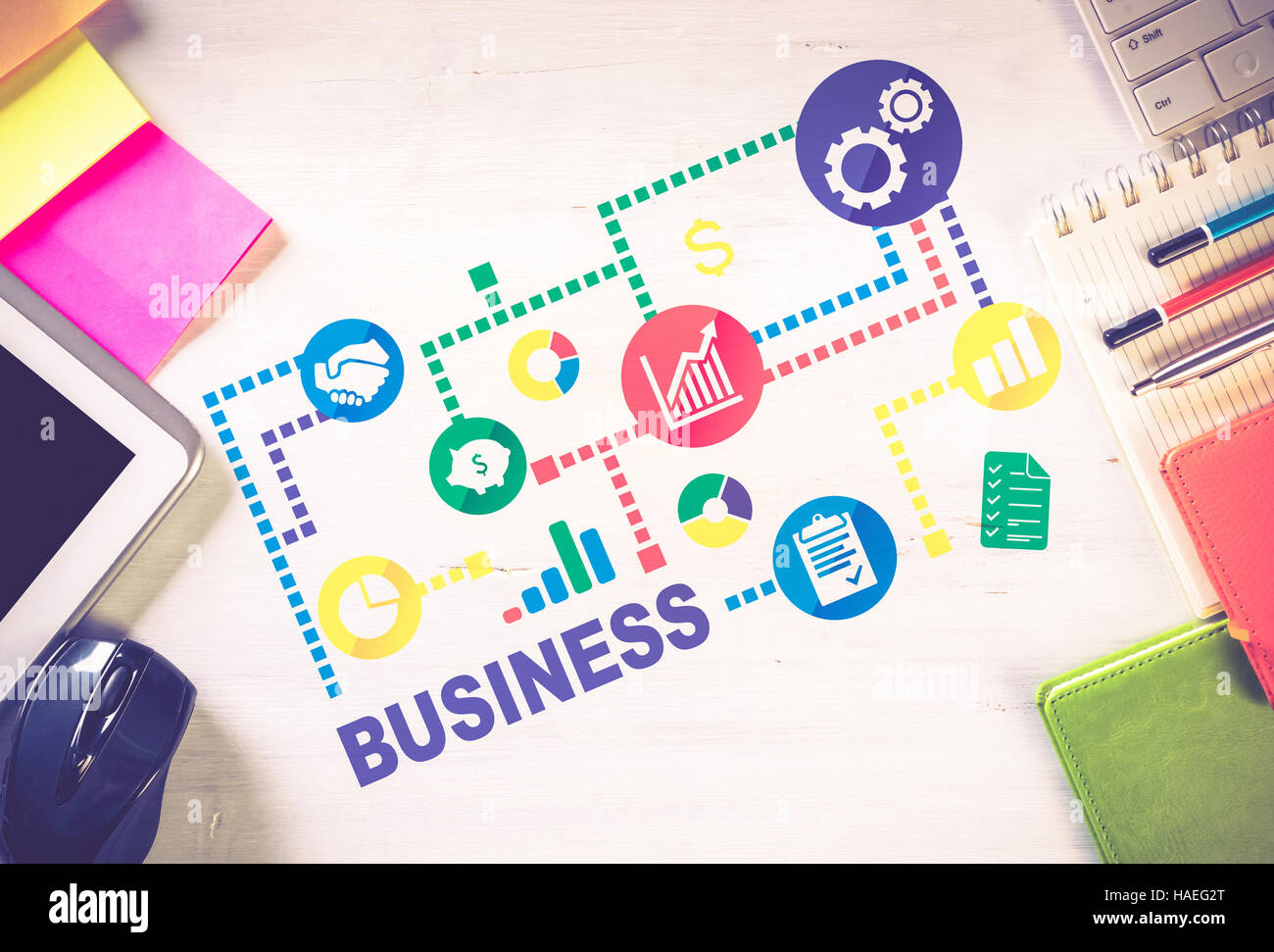 Business workplace with devices and stationary stuff presenting still ...
