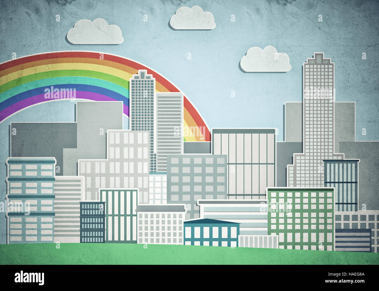 Drawn colorful cityscape Stock Photo - Alamy