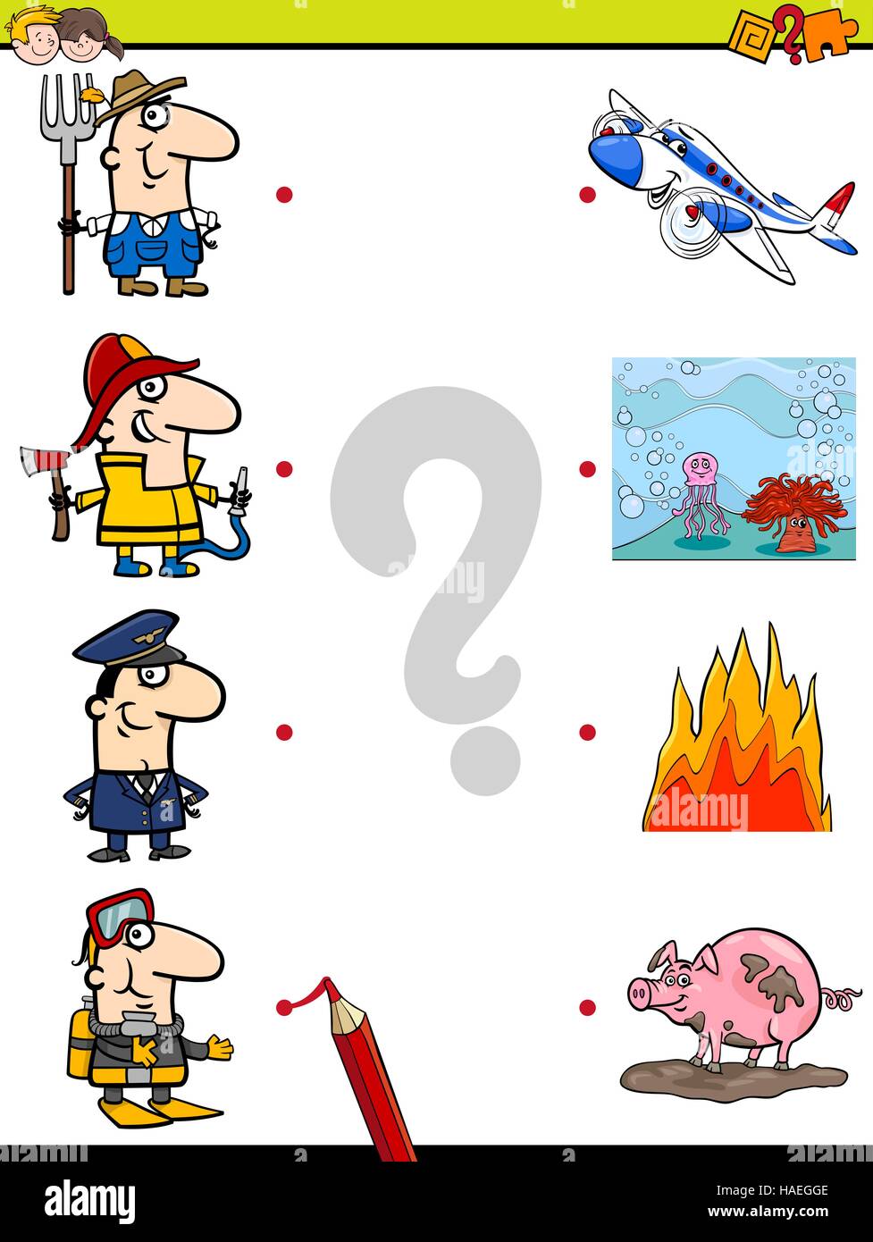 Cartoon Illustration of Education Picture Matching Game for Children ...