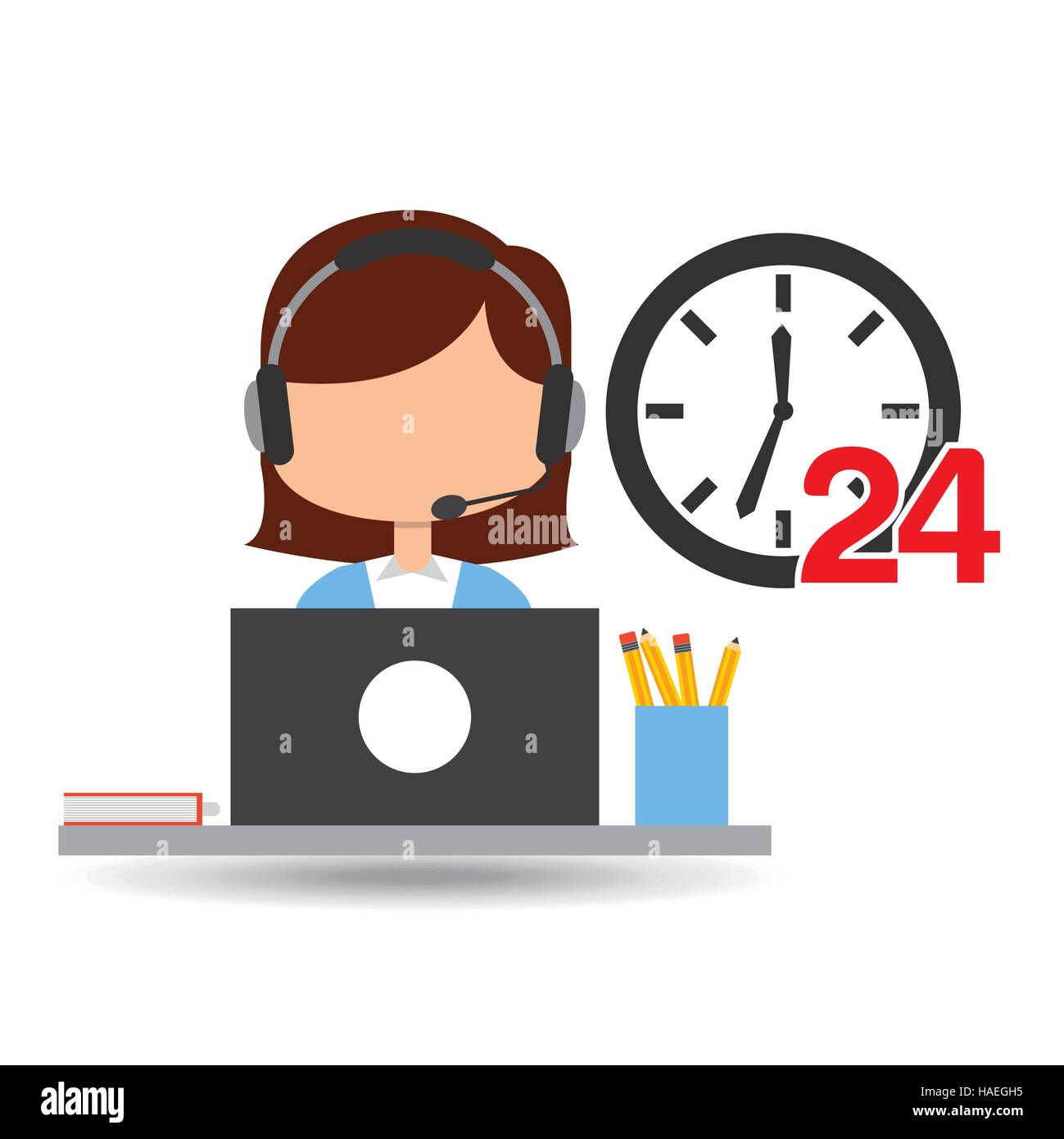 female call center 24 clock service laptop office vector illustration ...