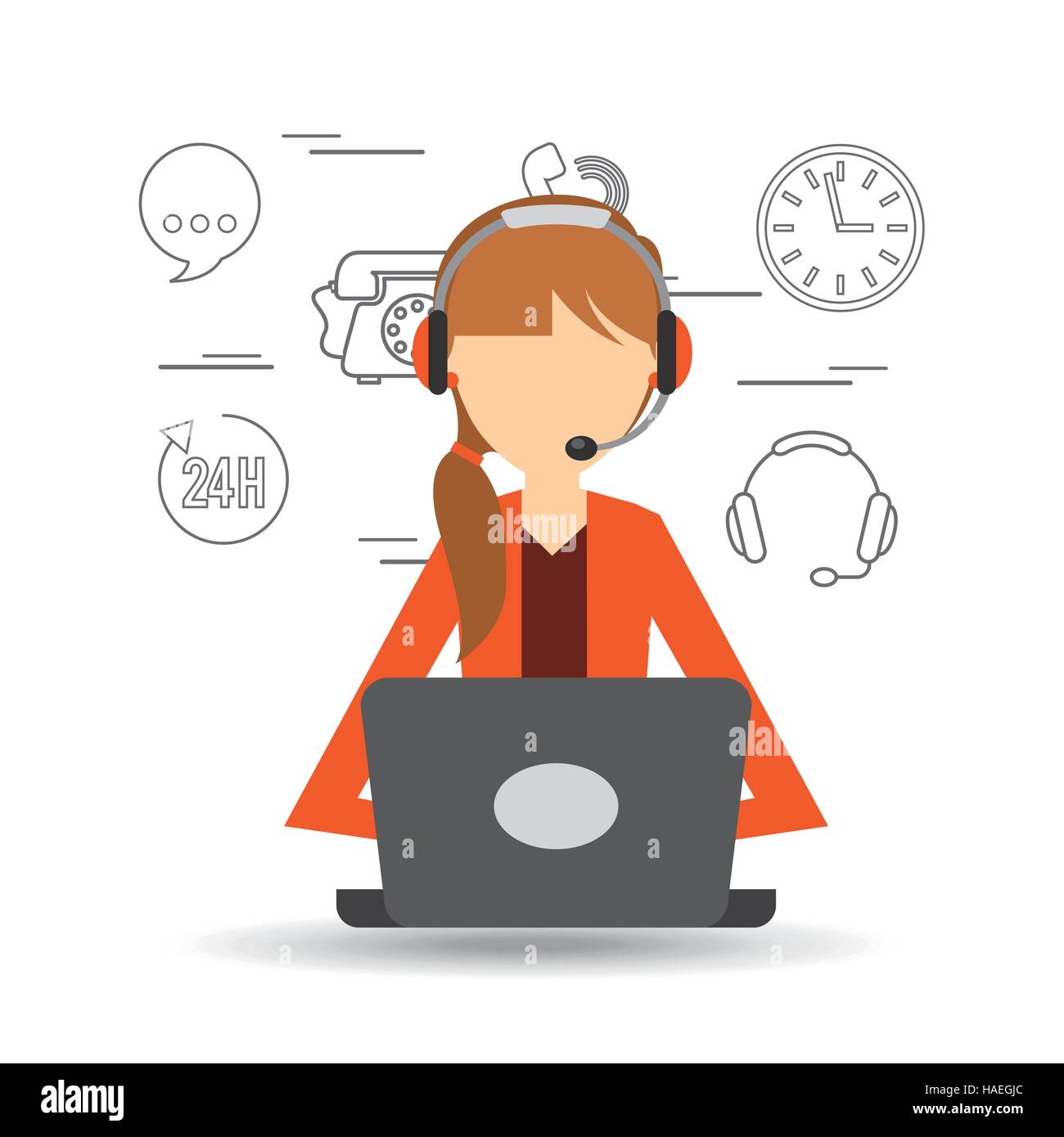 avatar girl orange jacket contact us information service vector ...