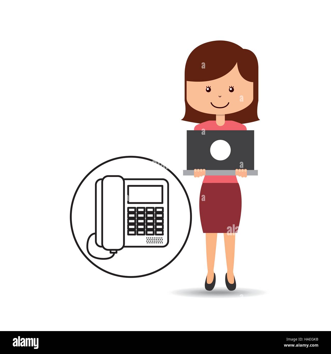 support assitance concept girl with line service vector illustration ...