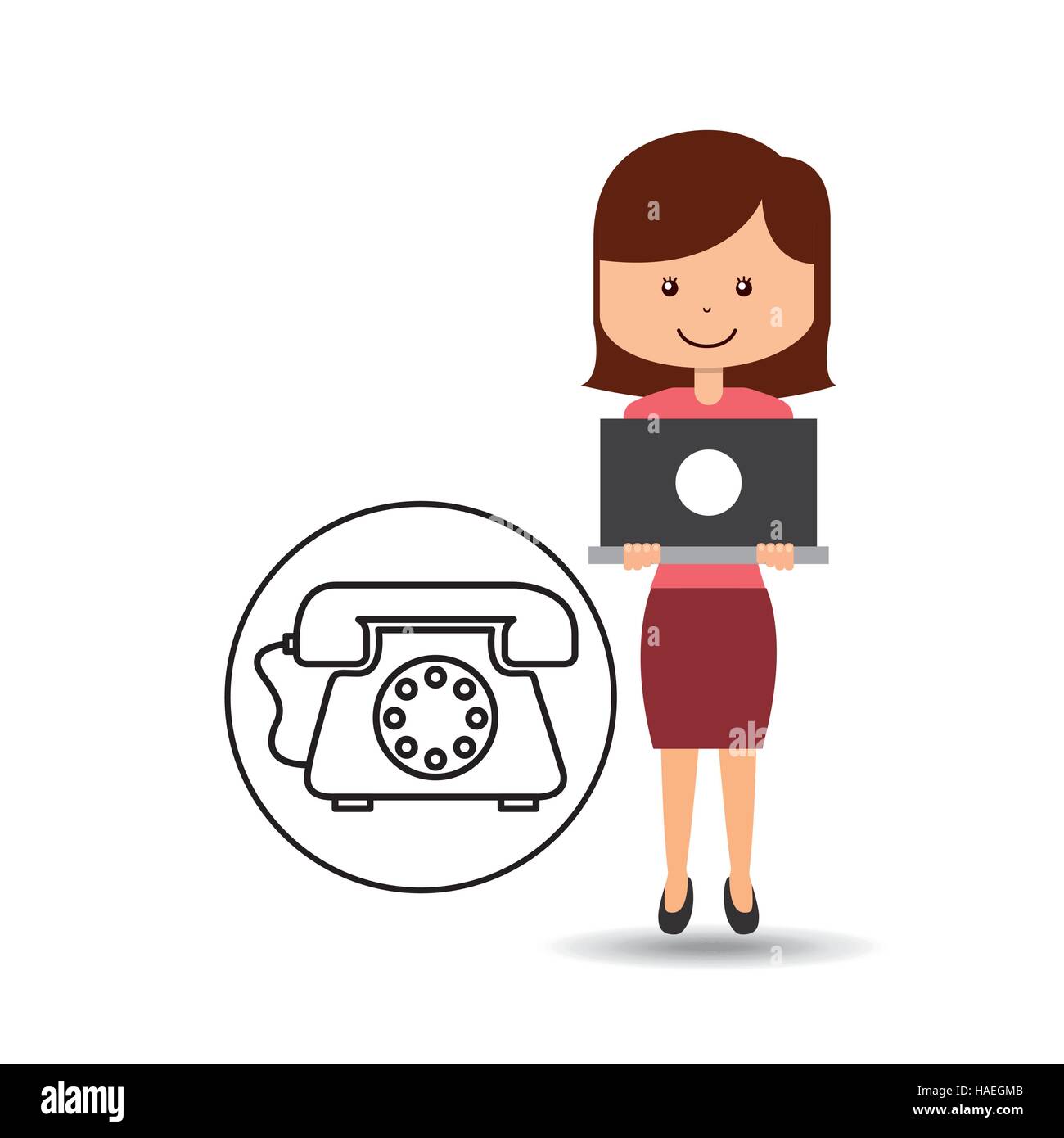 support assitance concept girl with helping telephone vector ...