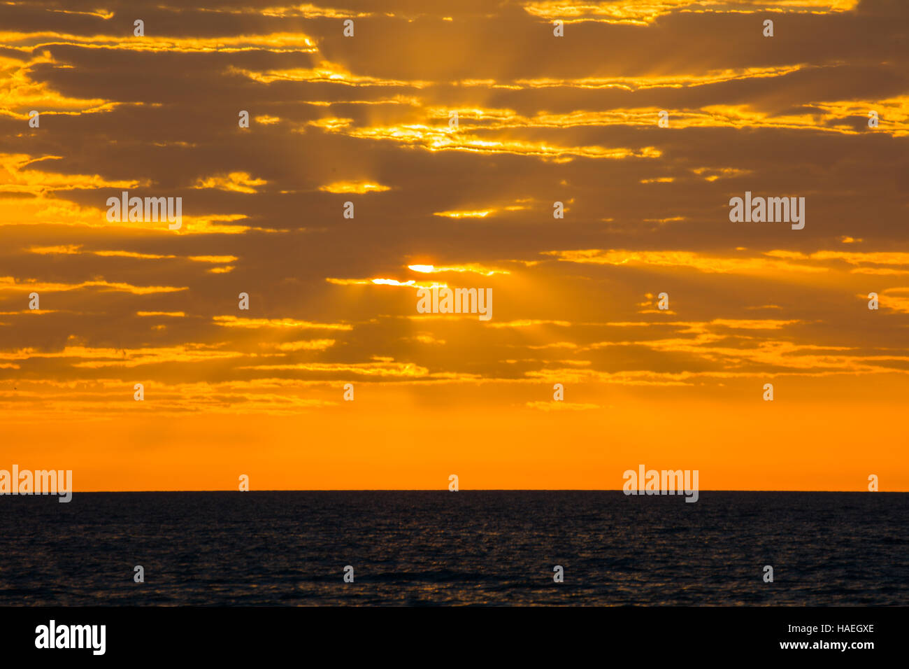 Orange colorful sunset with God Rays over the Gulf of Mexico from ...