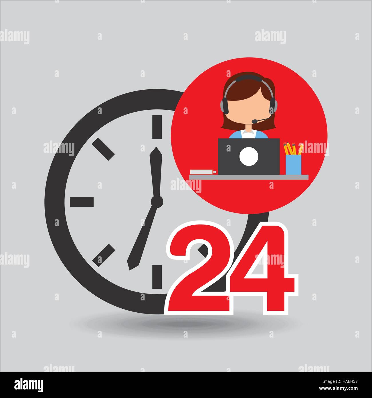 female call center 24 clock service laptop office vector illustration ...
