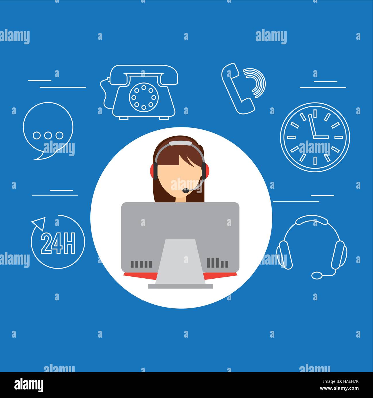 avatar girl brunette contact us information service vector illustration ...