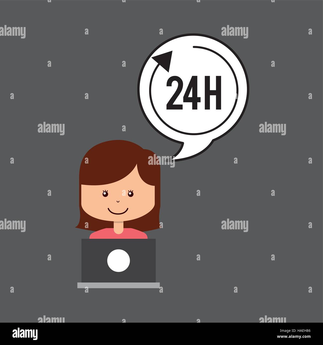 support assitance concept girl with 24 hours service vector ...