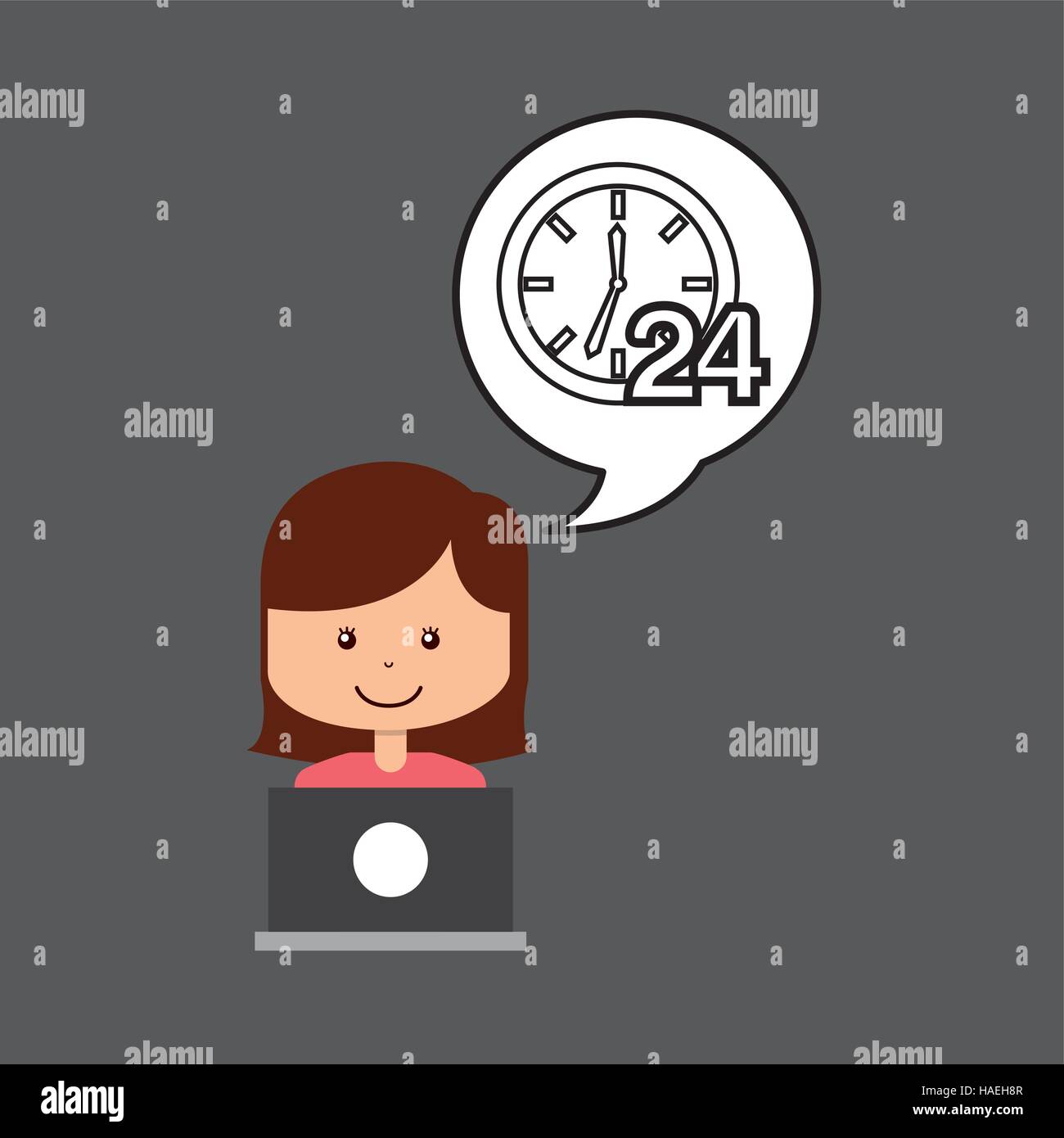 support assitance concept girl with clock 24 service vector ...
