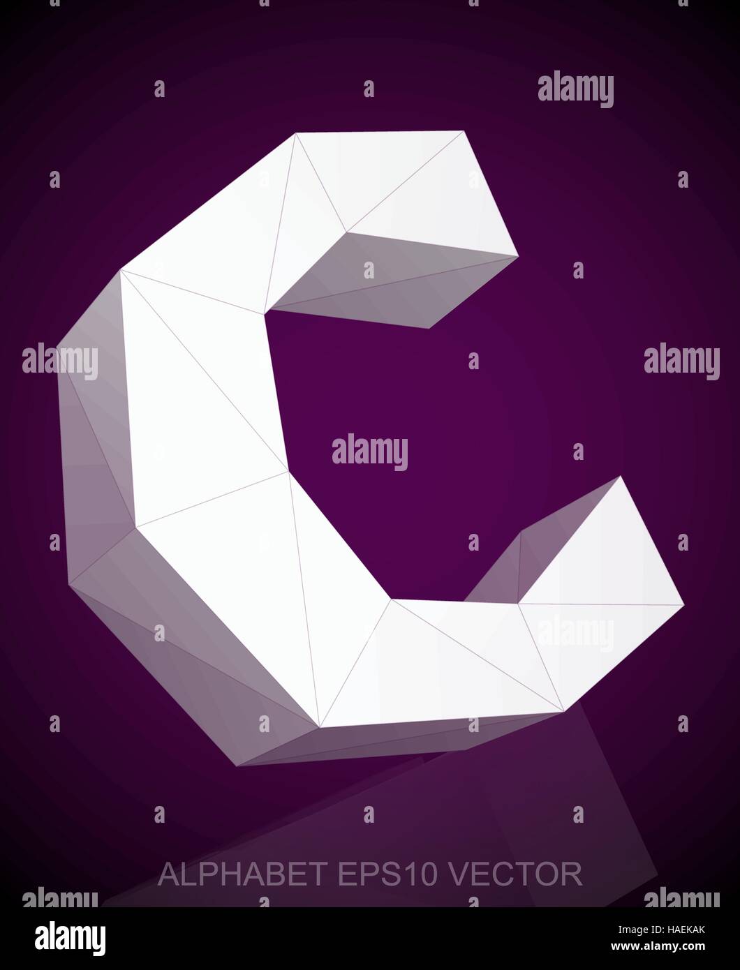 Abstract White 3D polygonal lowercase letter C with reflection. Low ...