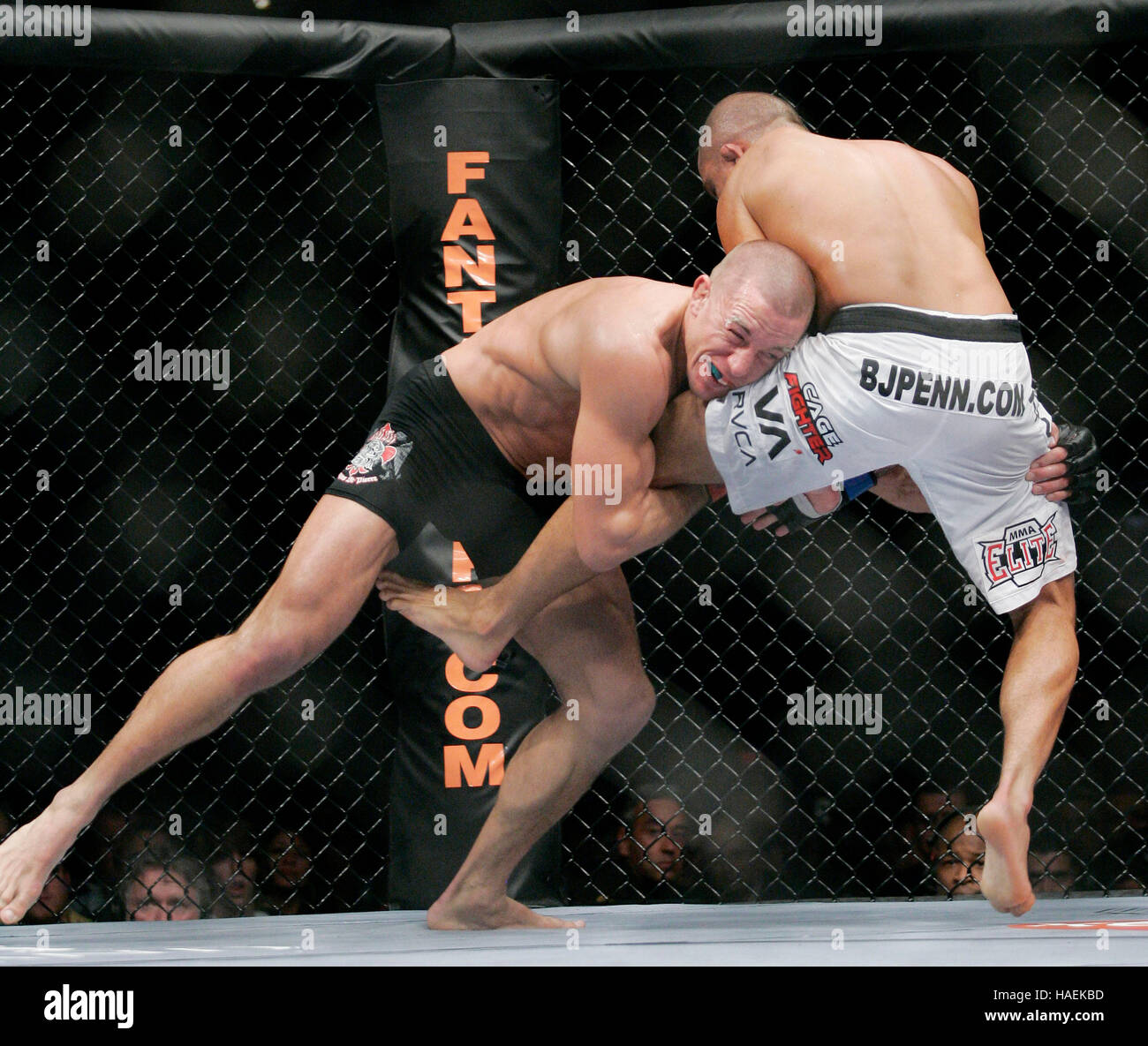 Georges St.-Pierre, left, fights BJ Penn at the UFC 94 at the MGM Grand ...