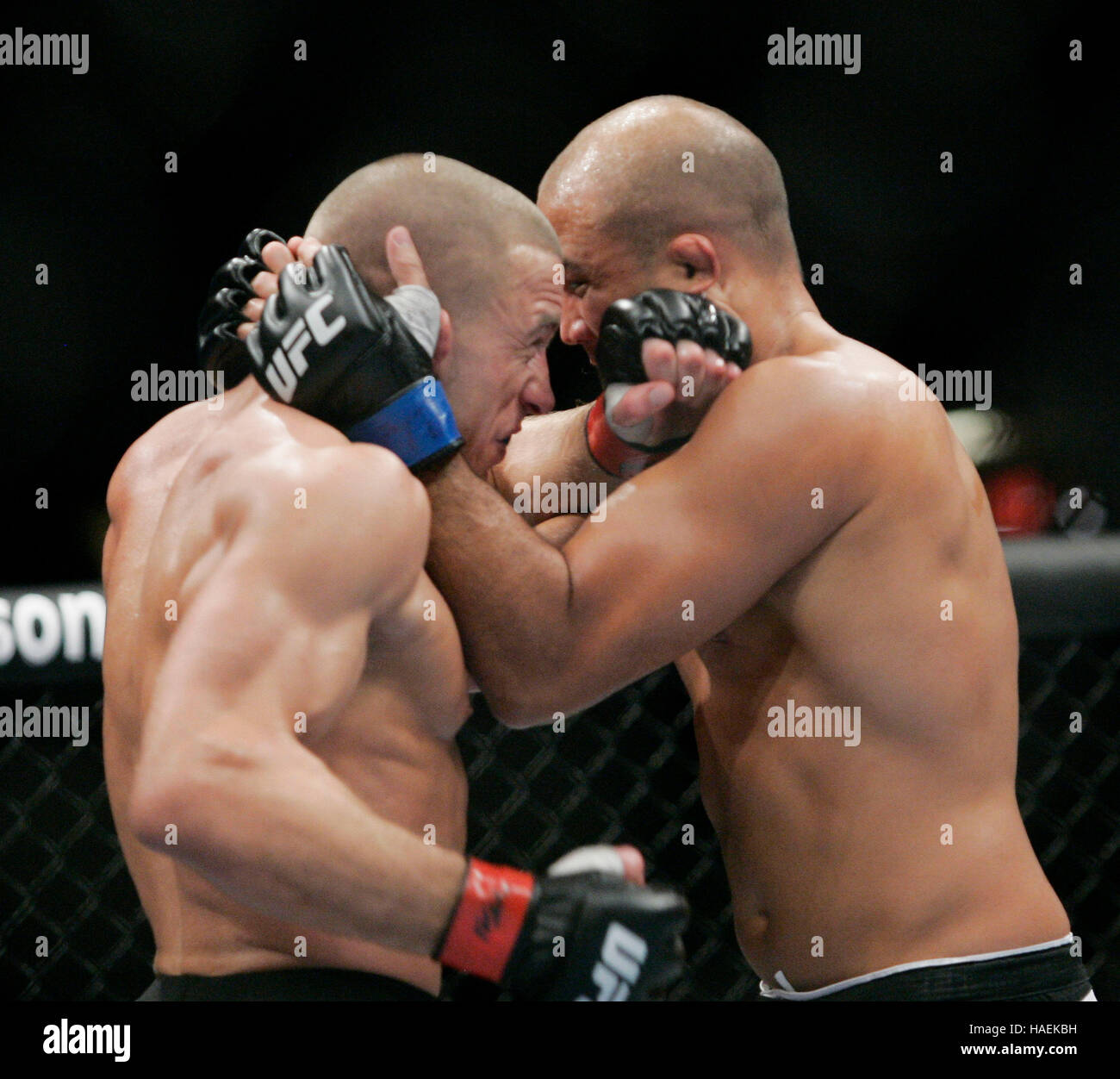 Georges St.-Pierre, left, fights BJ Penn at the UFC 94 at the MGM Grand ...