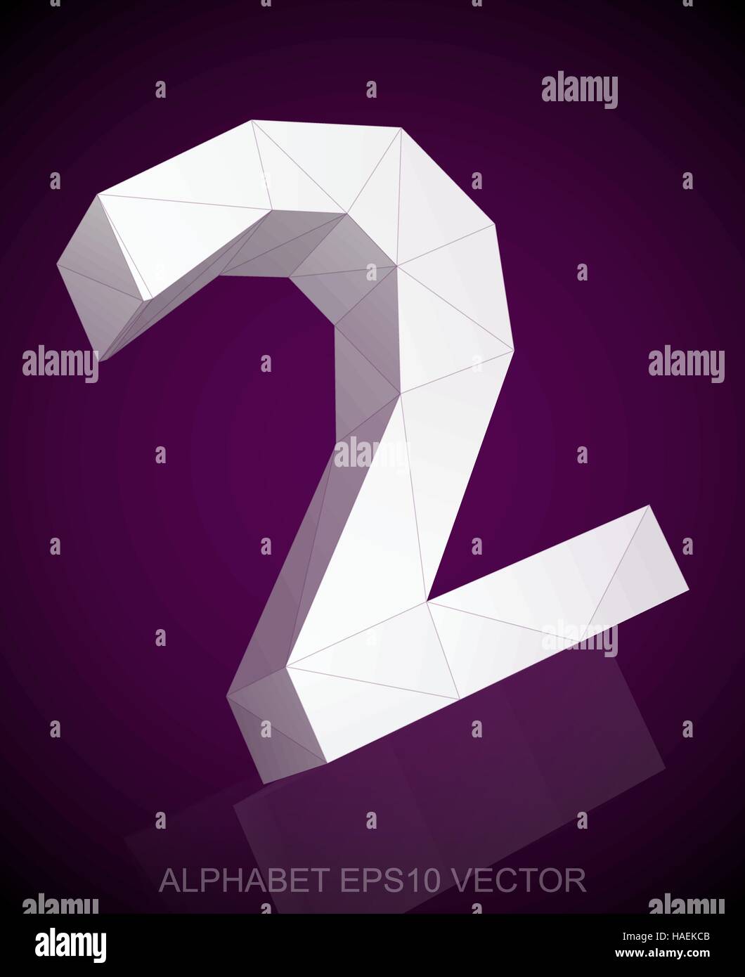 Abstract White 3D polygonal number two with reflection. Low poly ...