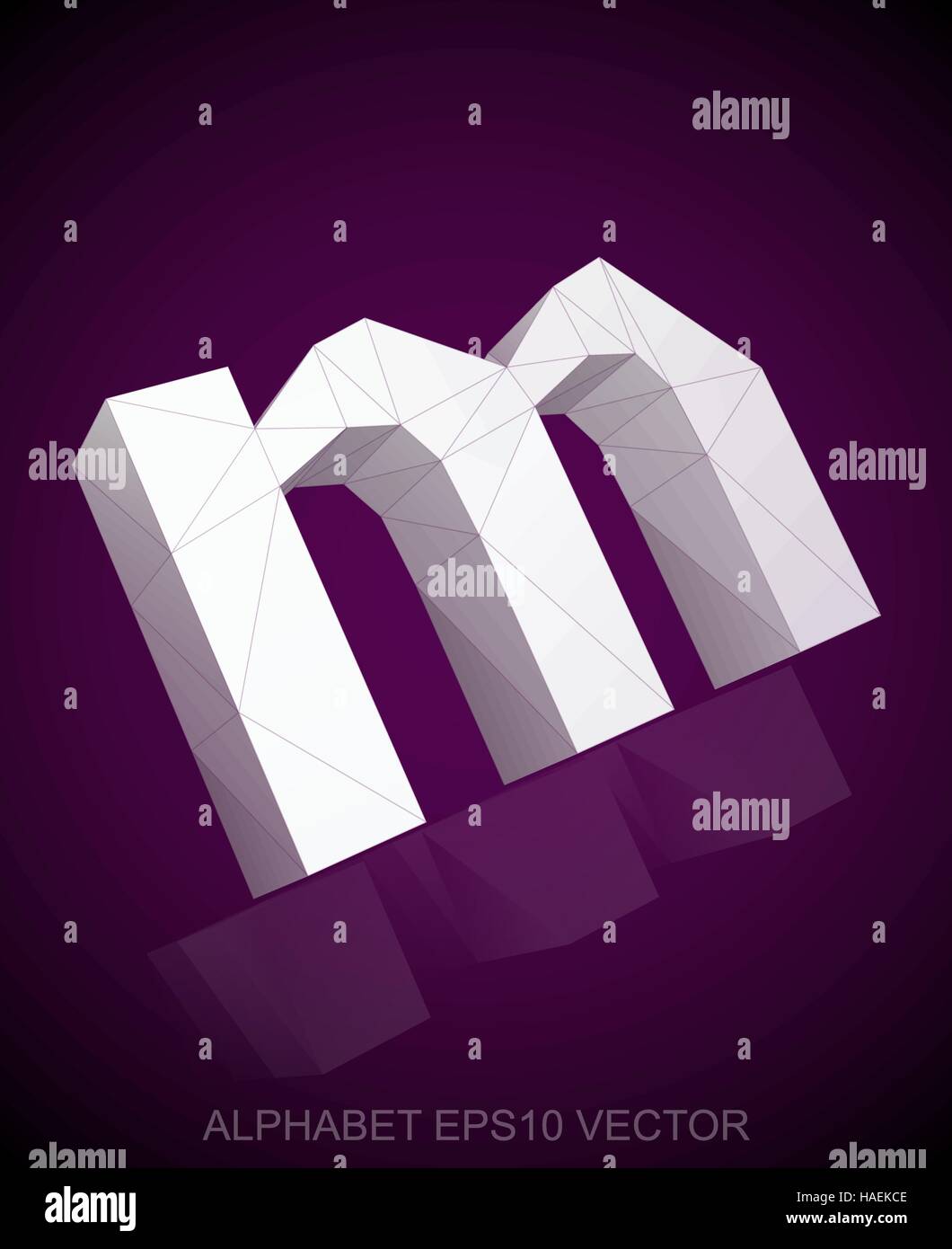Abstract White 3D polygonal lowercase letter M with reflection. Low ...