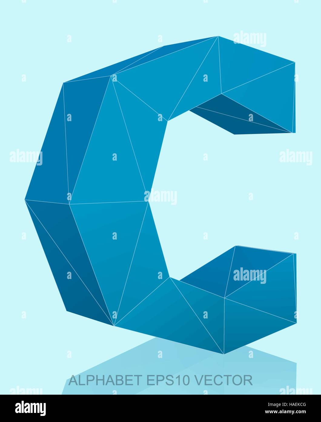Abstract Blue 3D polygonal lowercase letter C with reflection. Low poly ...
