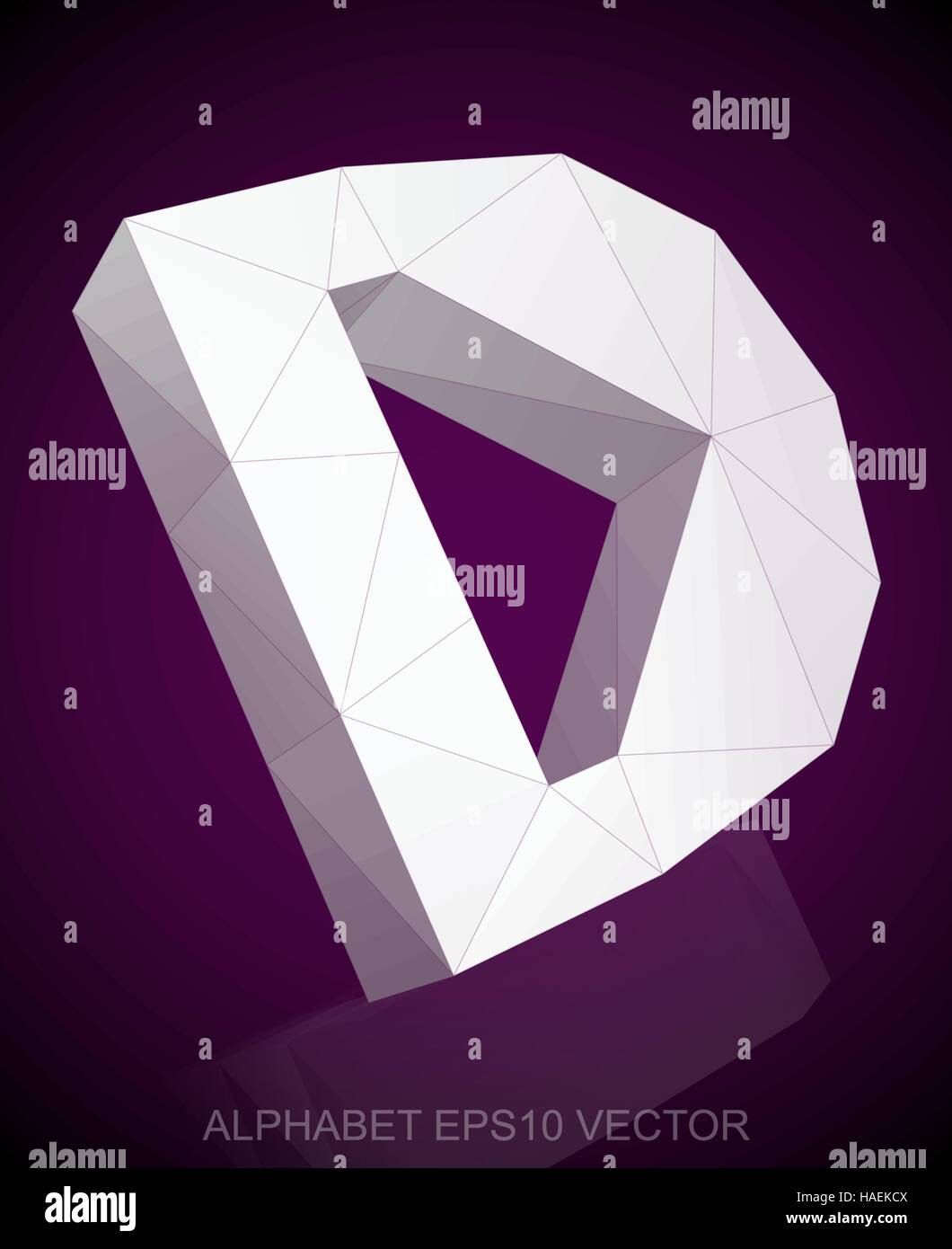 Abstract White 3D polygonal uppercase letter D with reflection. Low ...