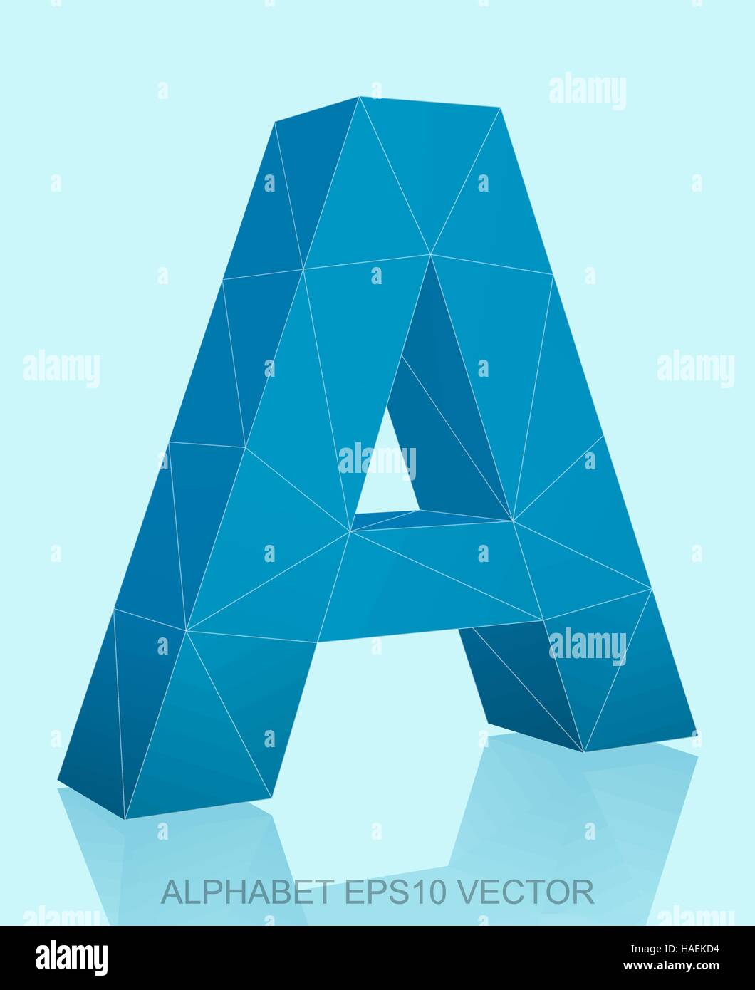 Abstract Blue 3D polygonal uppercase letter A with reflection. Low poly ...