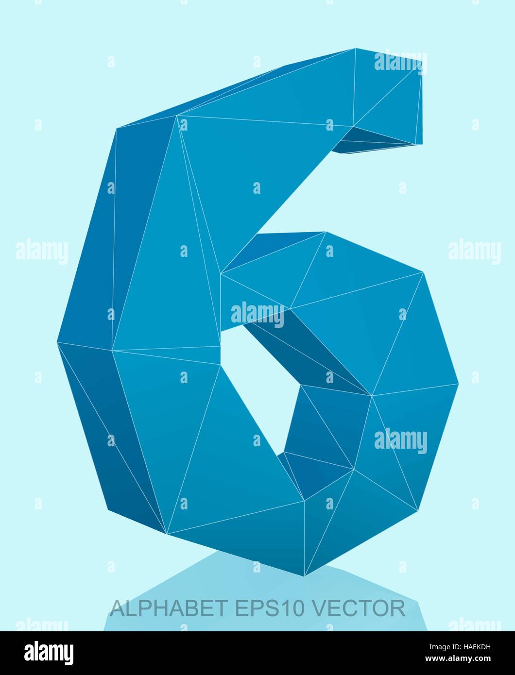 Abstract Blue 3D polygonal number six with reflection. Low poly ...