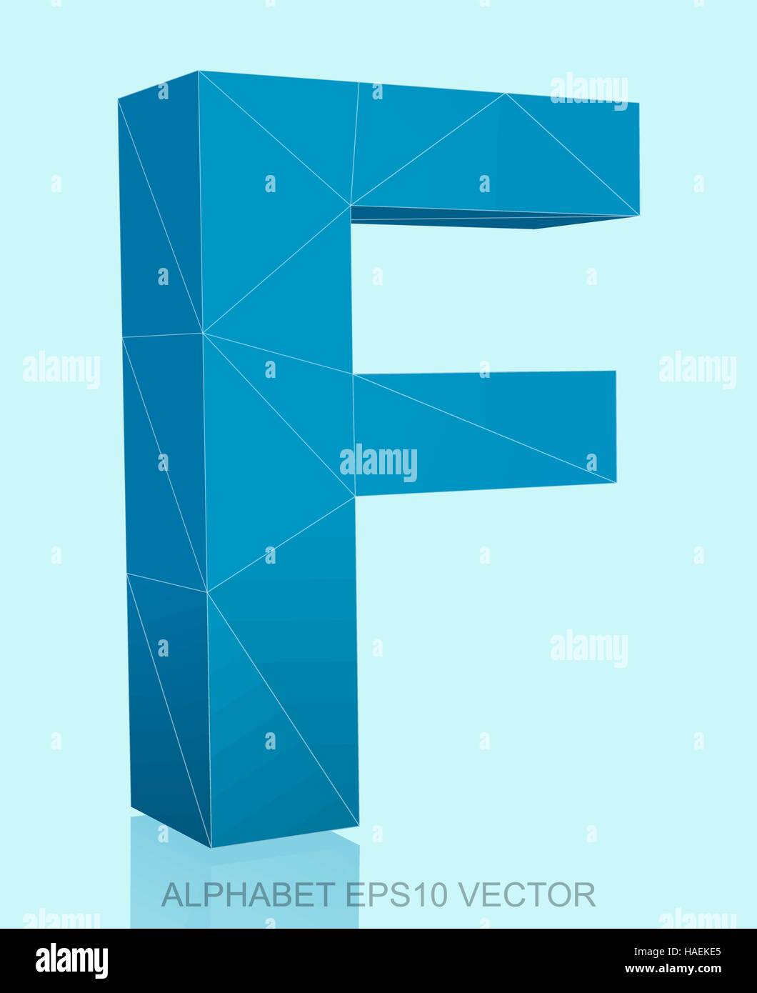 Abstract Blue 3D polygonal uppercase letter F with reflection. Low poly ...