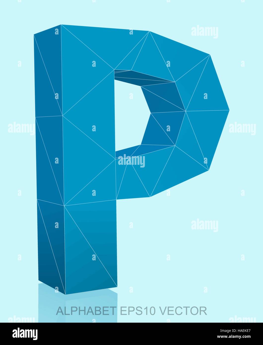 Abstract Blue 3D polygonal uppercase letter P with reflection. Low poly ...