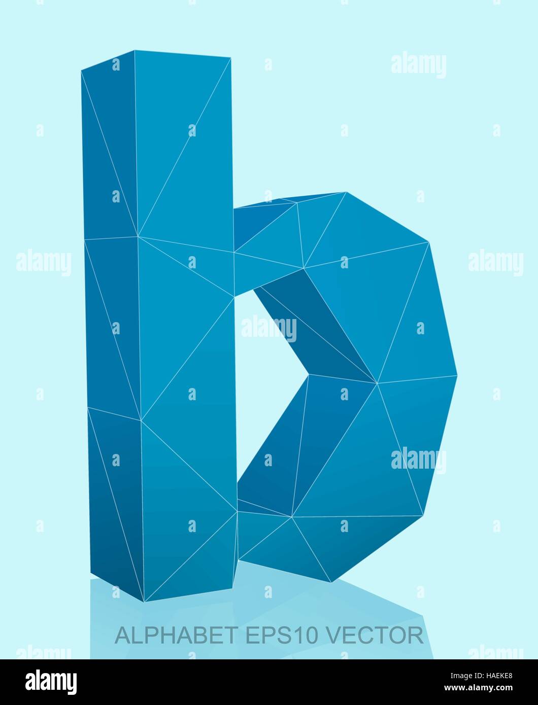 Abstract Blue 3D polygonal lowercase letter B with reflection. Low poly ...