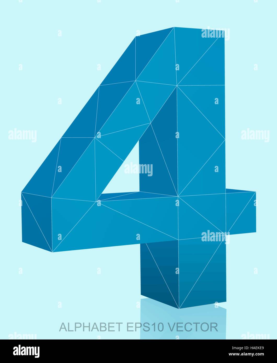 Abstract Blue 3D polygonal three four with reflection. Low poly ...