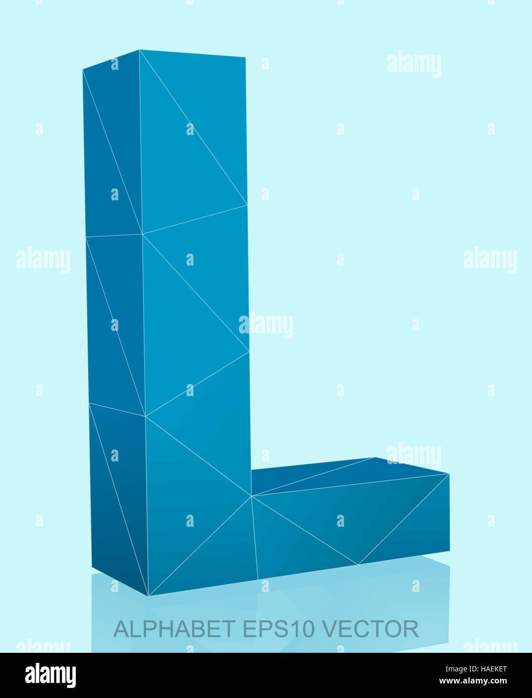 Abstract Blue 3D polygonal uppercase letter L with reflection. Low poly ...