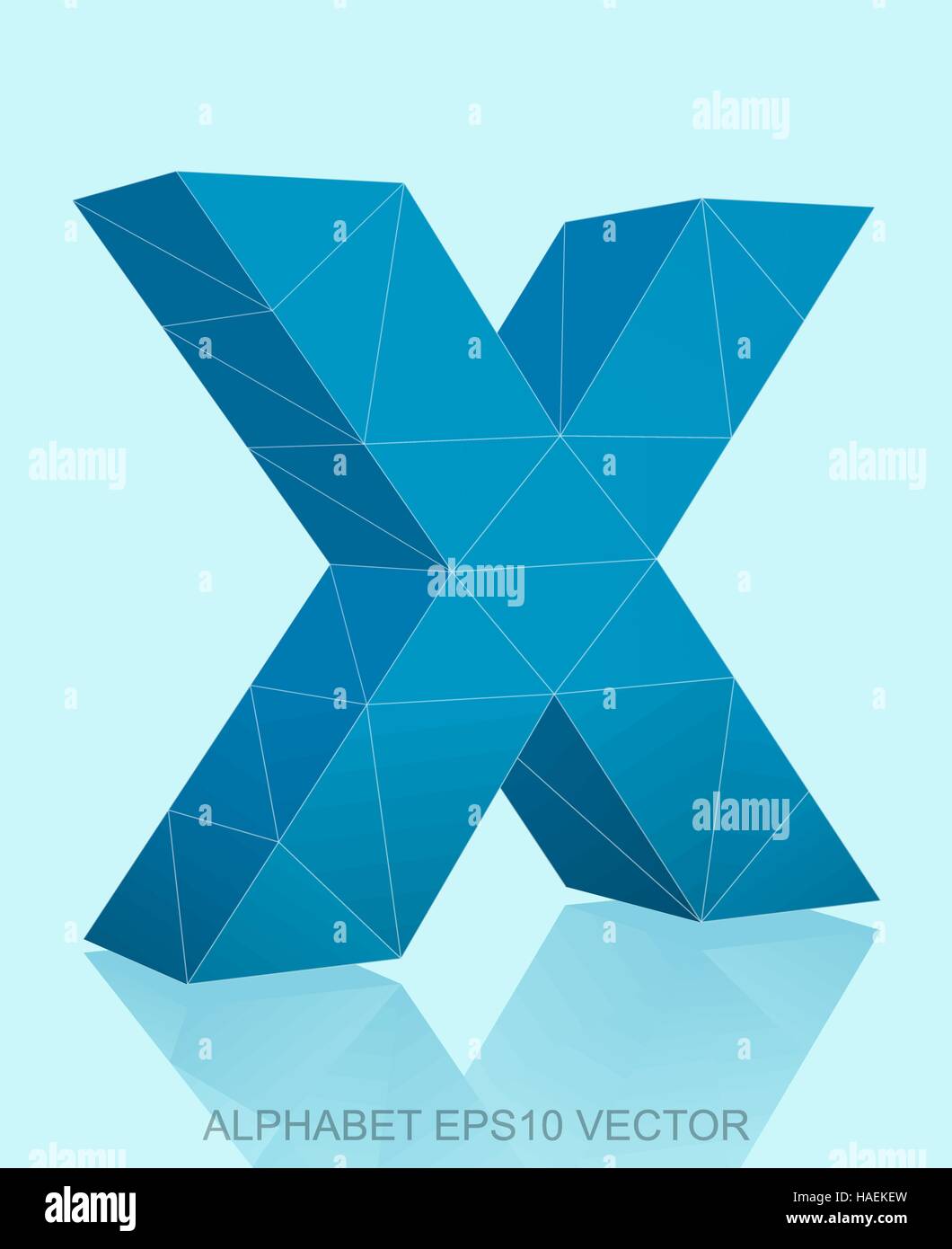 Abstract Blue 3D polygonal lowercase letter X with reflection. Low poly ...