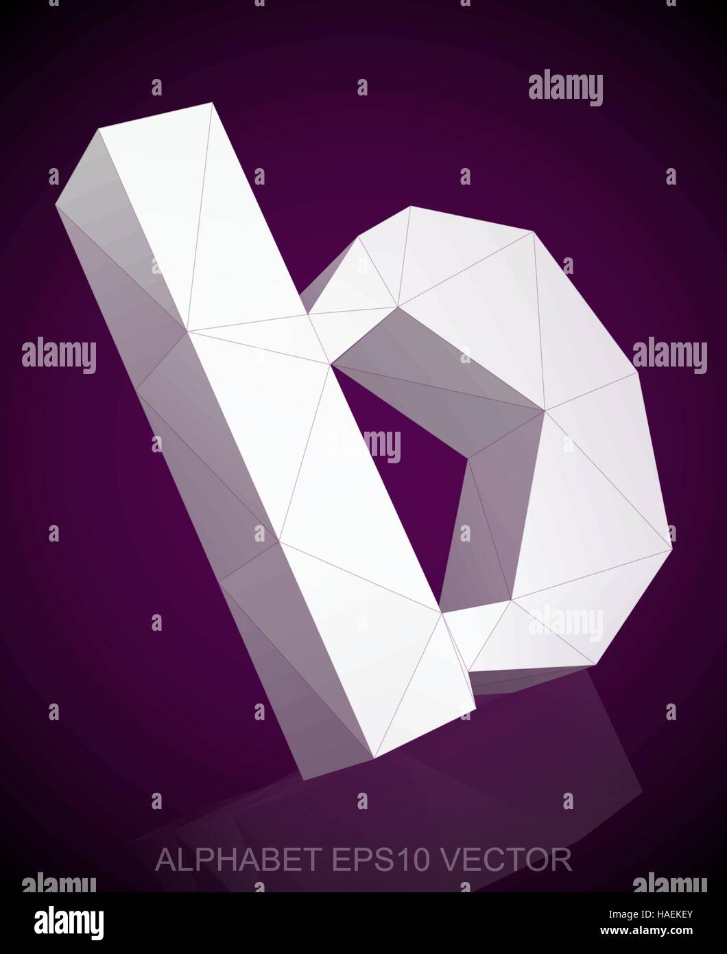 Abstract White 3D polygonal lowercase letter B with reflection. Low ...